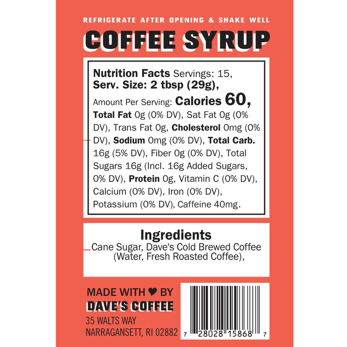 Original Dave's Coffee Milk Syrup - Made In Rhode Island
